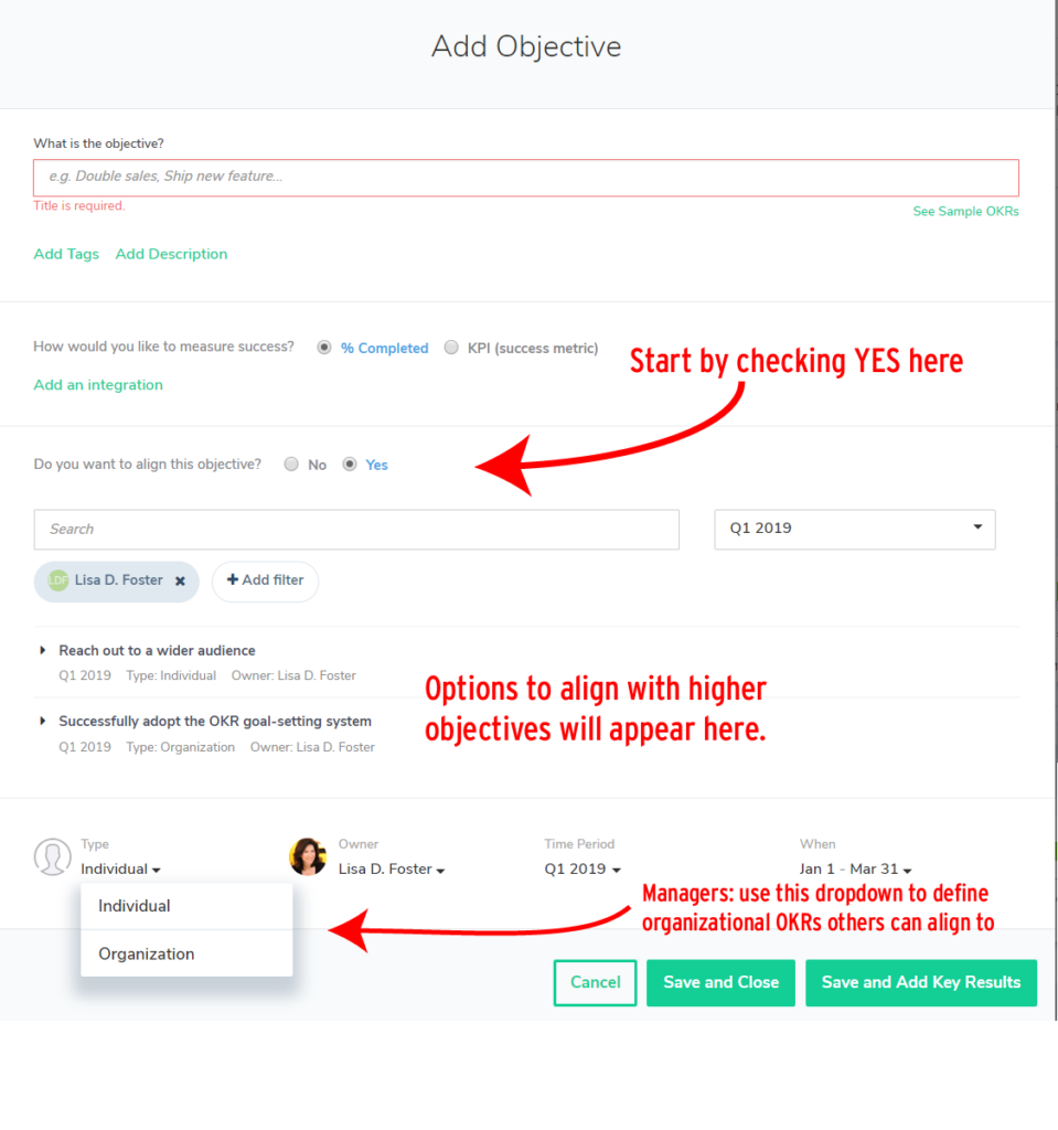 How to Align Objectives in your Dashboard : Lisa D. Foster, My OKR Project